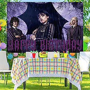 Wednesday Addams Birthday Banner Photography Backdrop Addams Party Background Wednesday Party Supplies 5x3Ft Addams Backdrop for Kids Birthday Decoration Baby Shower Photography Banner