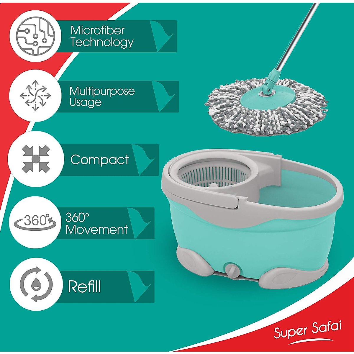 Spotzero Mop and Bucket with Wringer Set for Floor Cleaning with Wheels, 2 Microfiber Refills included, Extendable Handle, 360 Spinning System, (trapeadores con cubeta giratoria 360) Maxx Spin Mop