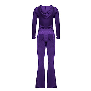 2 piece outfits Lounge Sets for Women Zip Up Casual 2 Piece Pant Sets Long Sleeve Hooded Sweatshirts Comfy Velvet Fashion Outfits Purple XXL