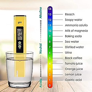 Precise Digital PH Meter, Tester with 0-14 PH Measurement Range for Household Drinking, Pool and Aquarium Water PH Tester Design with ATC Practical (Color : Yellow) Water Quality Detector
