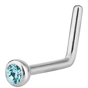 Forbidden Body Jewelry 18g Surgical Steel 2mm Aqua Blue CZ Crystal L Shaped Nose Ring