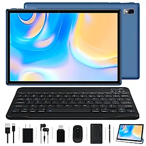 Oangcc Tablet Android 10 Tablets 10.1" Tablet 4GB RAM 64GB ROM with Keyboard Mouse Stylus 8000mAh Battery, 8MP Camera HD IPS Display, GMS Certified Tablet with Case - Blue