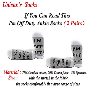 JXGZSO 2 Pairs Police Gift Socks Can Read This I'm Off Duty Thin Blue Line Gag Gift for Cop Policeman (Off Duty Blue Grey Ankle Socks)
