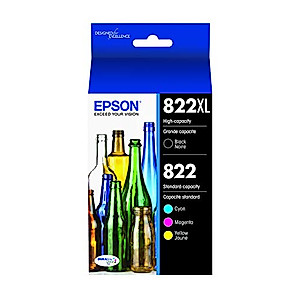 Epson T822 DURABrite Ultra -Ink Standard Capacity Black & Color & T822 DURABrite Ultra Ink High Capacity Black & Standard Color Cartridge Combo Pack (T822XL-BCS)