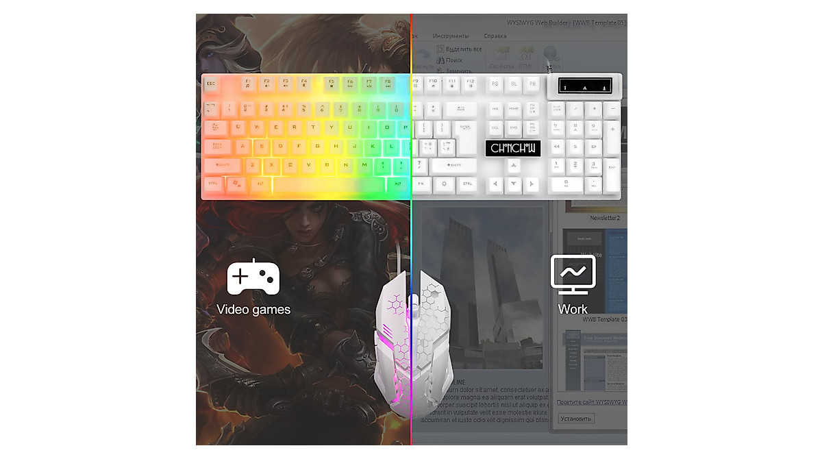 CHONCHOW LED Keyboard and Mouse, 104 Keys Rainbow Backlit Keyboard and ...