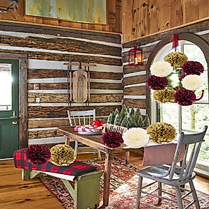 Decorations 2024 Maroon Graduation/Burgundy Gold Cream Birthday Decorations for Women 40th/50th Birthday 12pcs Tissue Paper Pom Poms Maroon Burgundy Gold Wedding/Bridal Shower Retirement Decorations