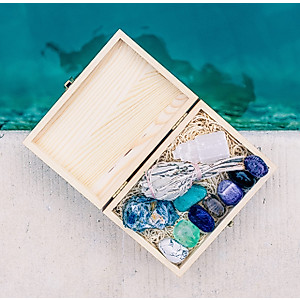 CRYSTALYA Calming Large Sleep Crystals and Healing Stones in Wooden Gift Box + 50pg EBOOK, Stress and Anxiety Relief - Amethyst, Lepidolite, Fluorite, Smoky Quartz, Selenite, Sage, and Info Guide