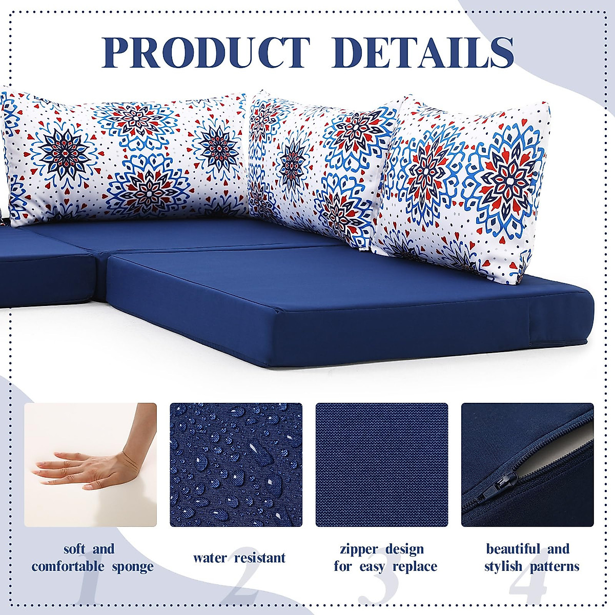 SiliFine 14 Pcs Outdoor Furniture Replacement Cushions, Fits 6 Seat Patio Sectional Conversation Set, Water Resistant Replacement Sofa Cushions for Outdoor Furniture, Including Storage Bag, Navy Blue