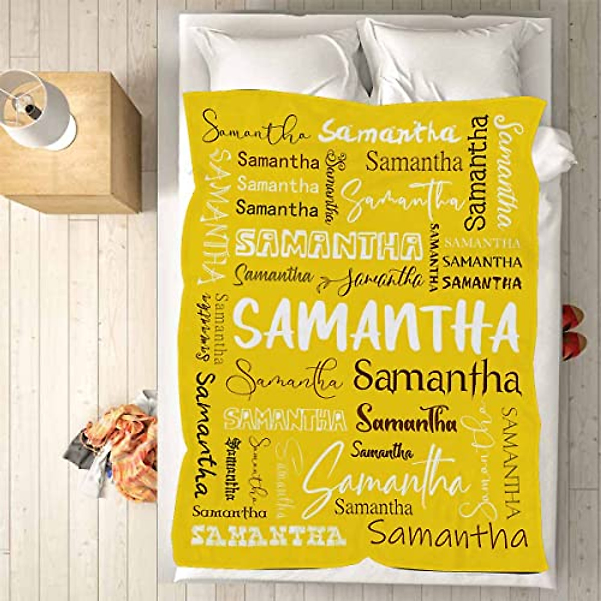 MyPupSocks Personalized Initials Name Bed Blankets with Photos Yellow Throw Blanket for Couch Lightweight Throw 40"x50"