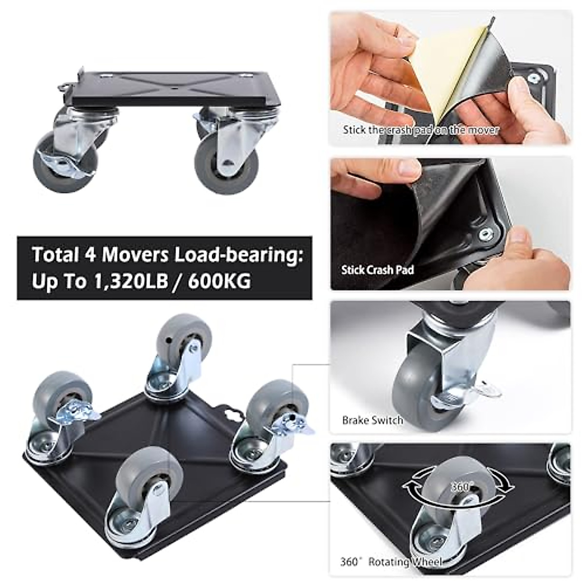 LOYAL TIGER Furniture Dolly,Furniture Mover Pro Set,Furniture Lifter with 4 360° Rotatable Rubber Universal Wheels，Carbon Steel Panel Furniture Movers，Maximum Load 2645LBS.