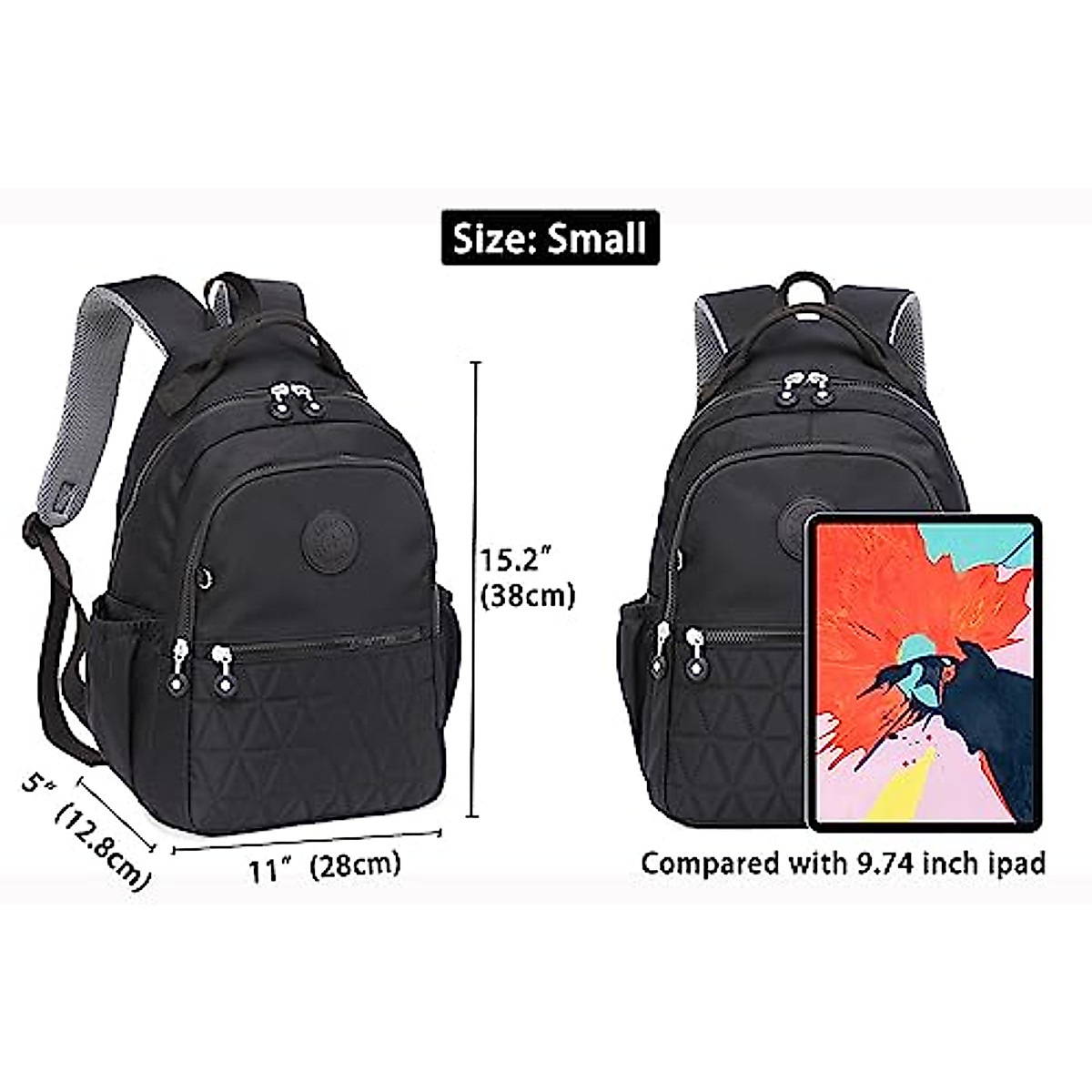 KAIERWOKE Small Nylon Backpack Casual Daypack Backpacks for Women (BLACK)