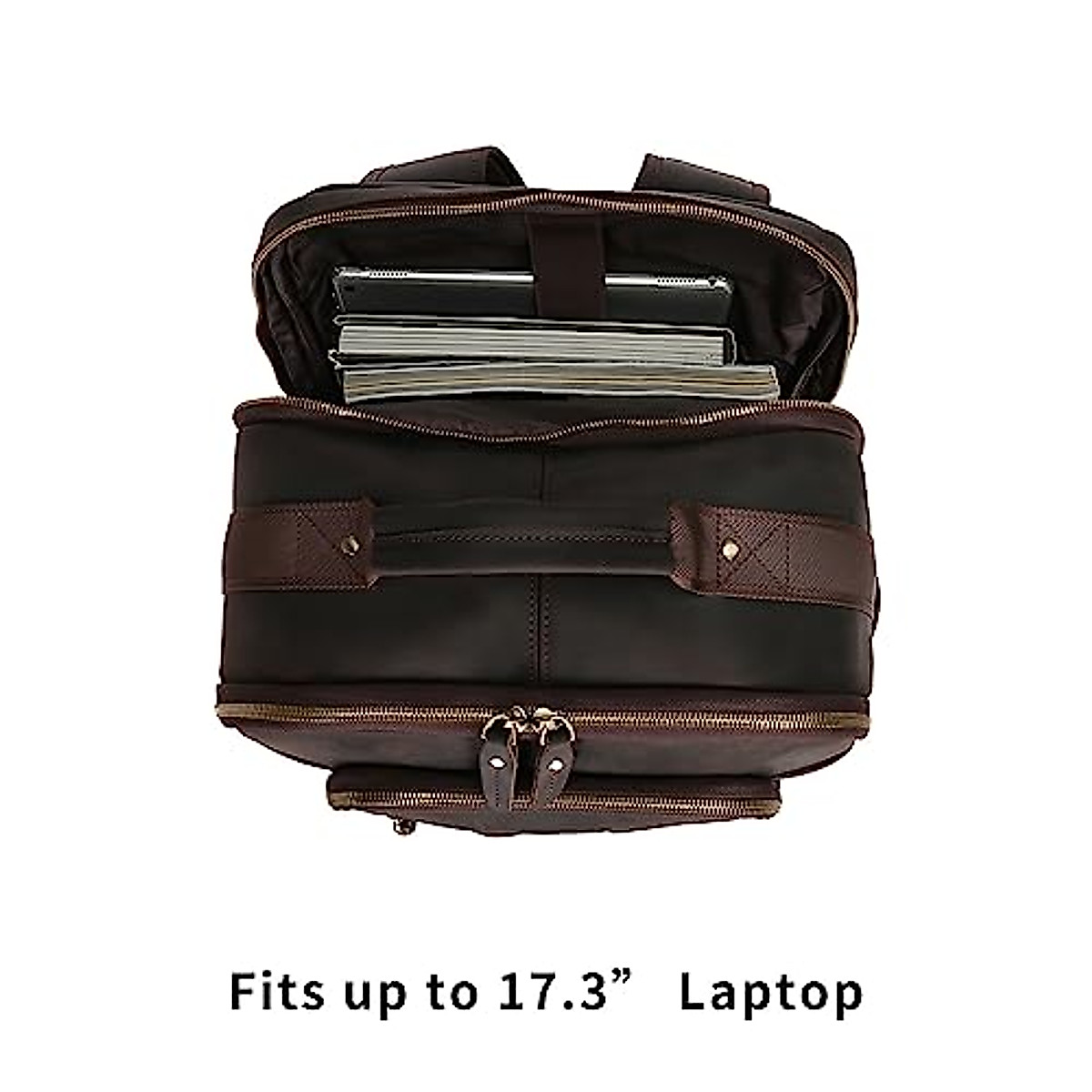 ZHYOL Mens Full Grain Genuine Leather 17.3" Laptop Backpack with USB Charging Port Multi Pockets Business Weekender Hiking Shoulder Daypacks Travel Laptop Bag for Men