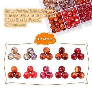 Huisipool 200pcs 10 Colors Glass Beads for Jewelry Making, 8mm Round Spacer Loose Beads Used for Bracelet Necklace Accessories (Red)