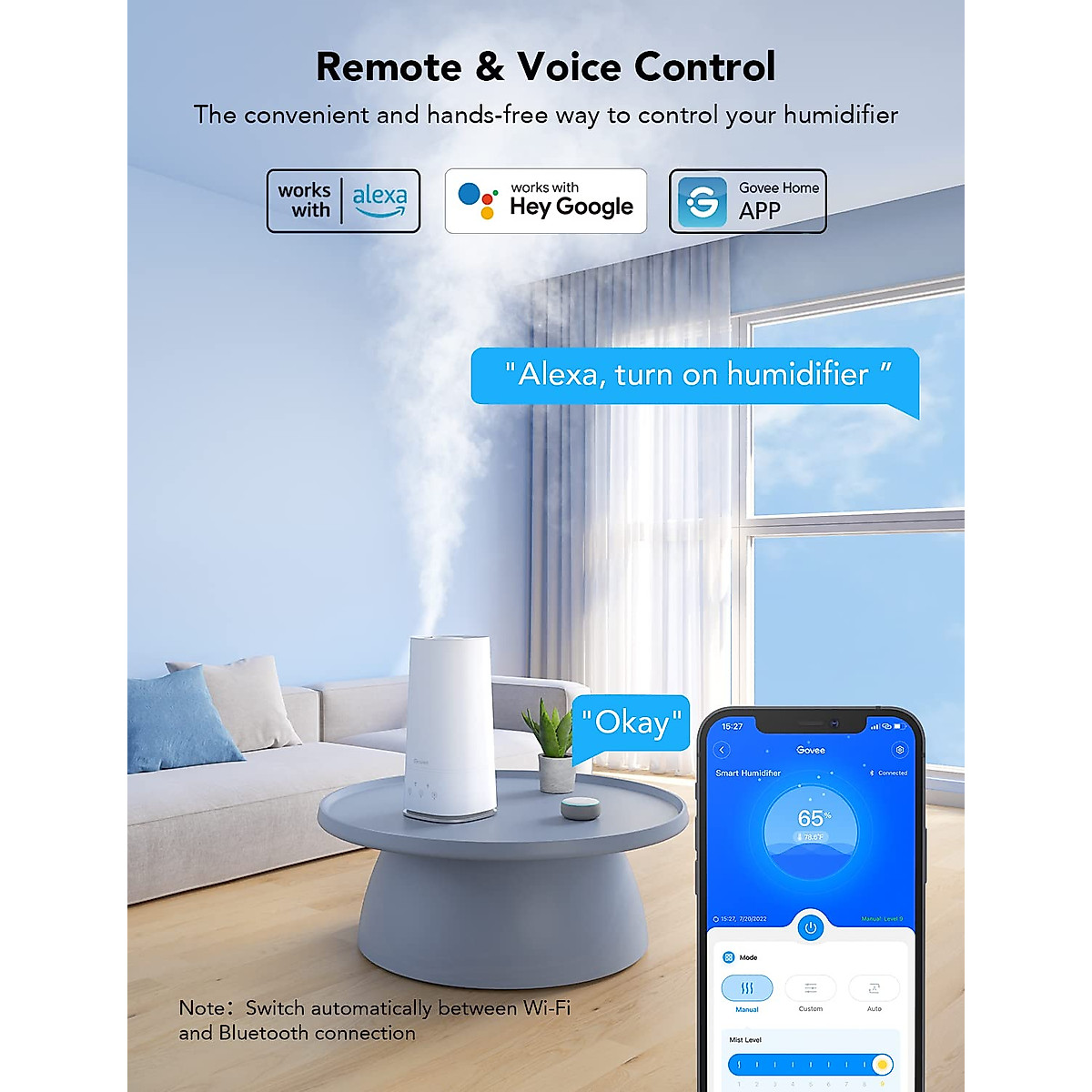 Govee 4L Smart Humidifiers for Bedroom with Hygrometer Thermometer, WiFi Voice & Remote Control, Top Fill Cool Mist Humidifiers for Baby and Plants, Essential Oils Diffuser, Lasts up to 36 Hours