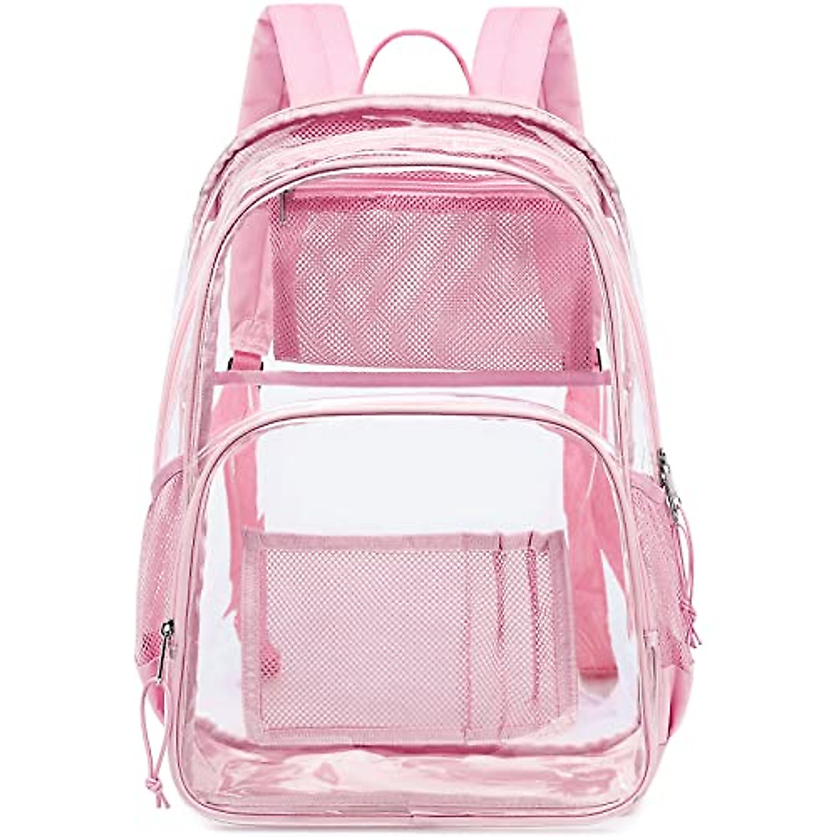 MIRLEWAIY Lightweight durable See Through Book Bag Stadium Approved Schoolbag Heavy Duty Mesh school Backpack with Inner Compartment, Pink
