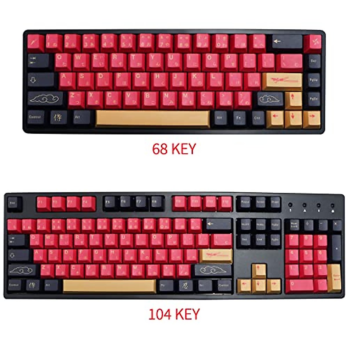MOLGRIA Red Samurai Keycaps, 129 Set PBT KeyCaps for Gaming Keyboard, Cherry Profile Dye Sublimation Custom Keycaps with Puller for Gateron Kailh Cherry MX Switch 104/87/71/61 60 Percent Keyboard