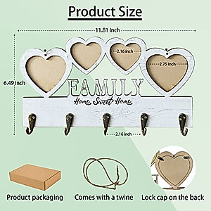 HONYJOOM Picture Frame Key Holder, Valentines Day Decor Wooden Key Hangers for Rustic Home Decor, Key Organizer Mount with 5 Hooks for Entryway or Garage, Office, Farm