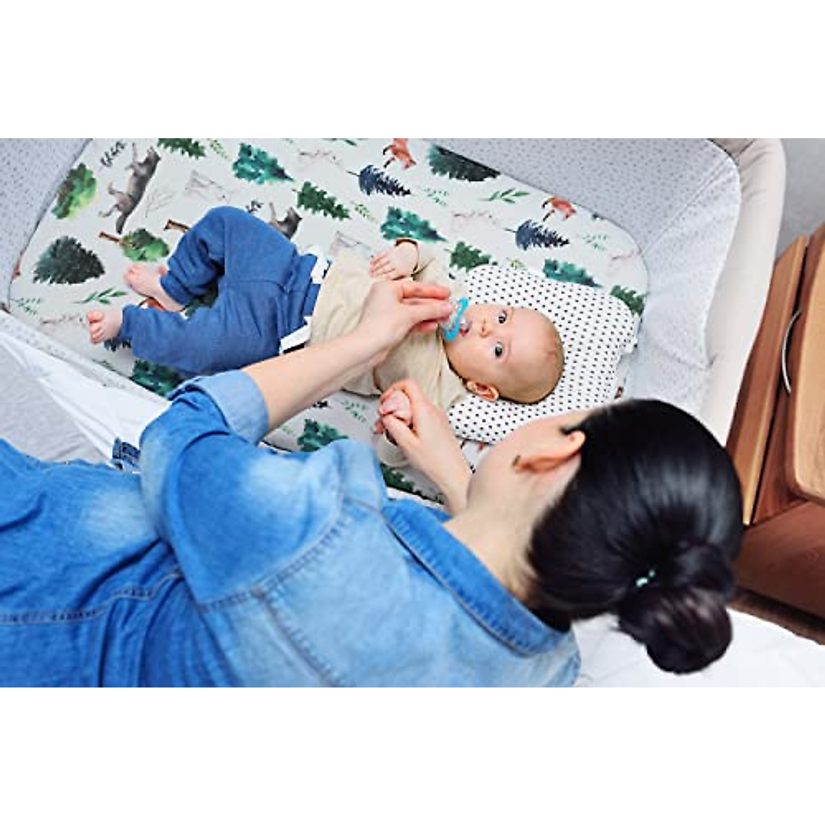 4 Pack N Play Sheets Woodland Forest Animals Wood Neutral Unisex Fitted Baby N Play Sheets Fitted for Standard Pack and Plays and Mini Cribs Set for Baby Boys or Girls