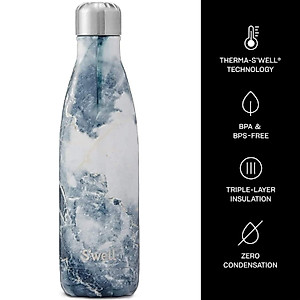 S'well Stainless Steel Water Bottle With Travel Handle - 25 Fl Oz - Blue Granite - Triple-Layered Vacuum-Insulated Containers Keeps Drinks Cold for 41 Hours and Hot for 18 - with No Condensation