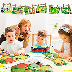 24 Sets St. Patrick's Day Crafts for Kids DIY Picture Frames Craft Kits Irish Shamrock Paper Photo Frames Saint Patricks Day Arts and Crafts with Stickers for Party Favors Home Class Game Activities