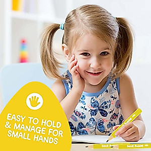 Short Jumbo Kids Pencils for Preschoolers, Kindergarten, Toddlers & Beginners - 12 Fat Pencils and 1 Sharpener & Eraser, 2 Pencils, Triangle Grip, Big Pencils (Multicolor)