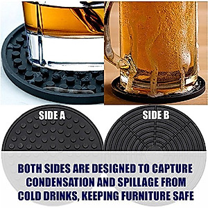 ENKORE Coasters For Drinks - Set of 6 with Holder, Black - Protect Furniture From Water Marks or Damage - Deep Tray and Rim Catch Cold Drink Sweat Without Spill, Large 4.3 Inch Size Fit All Cups