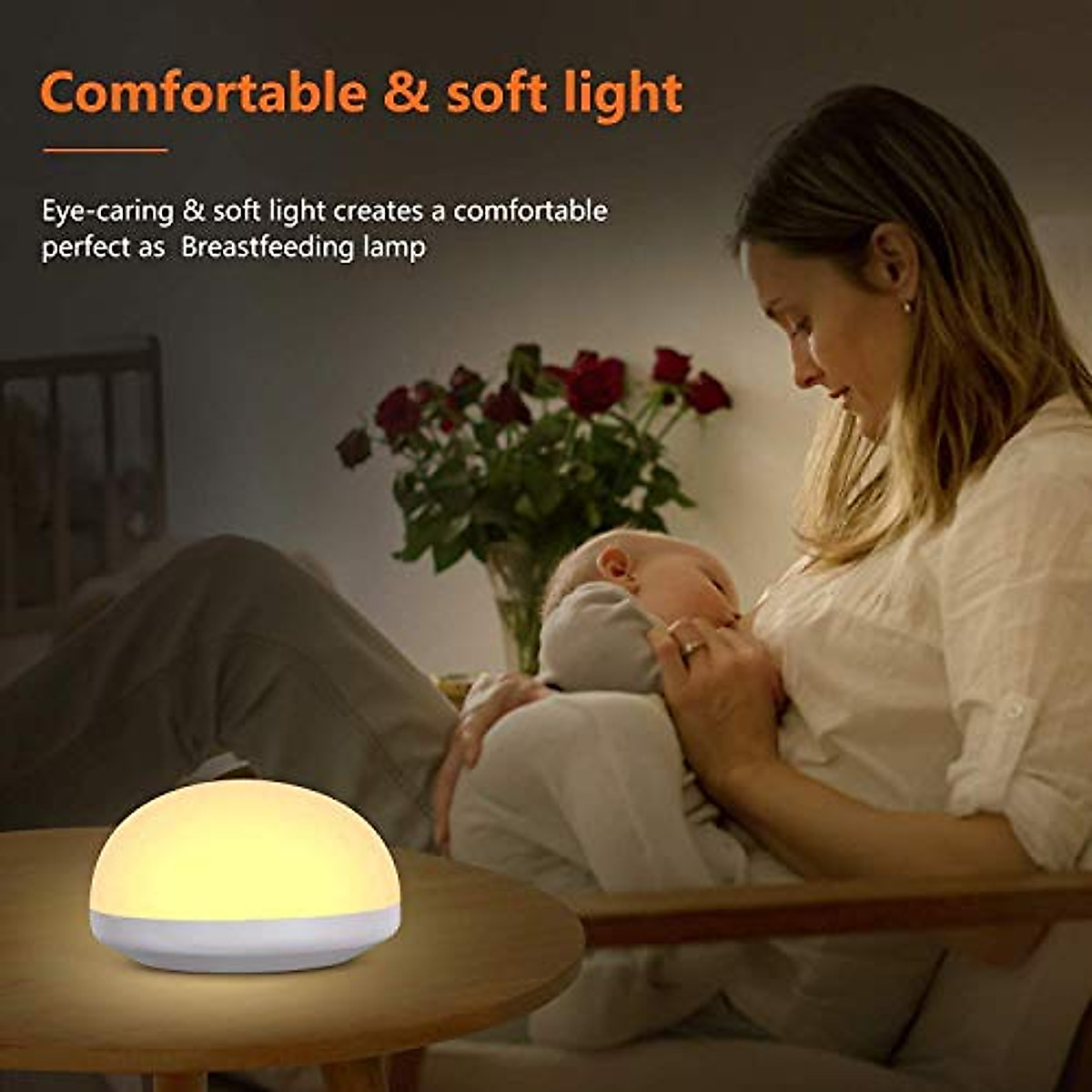 OOWOLF LED Night Lights for Kids Rechargeable Bedside Lamp with Color Changing Mode Dimmable Touchable Ambient Light for Reading, Sleeping, and Relaxing