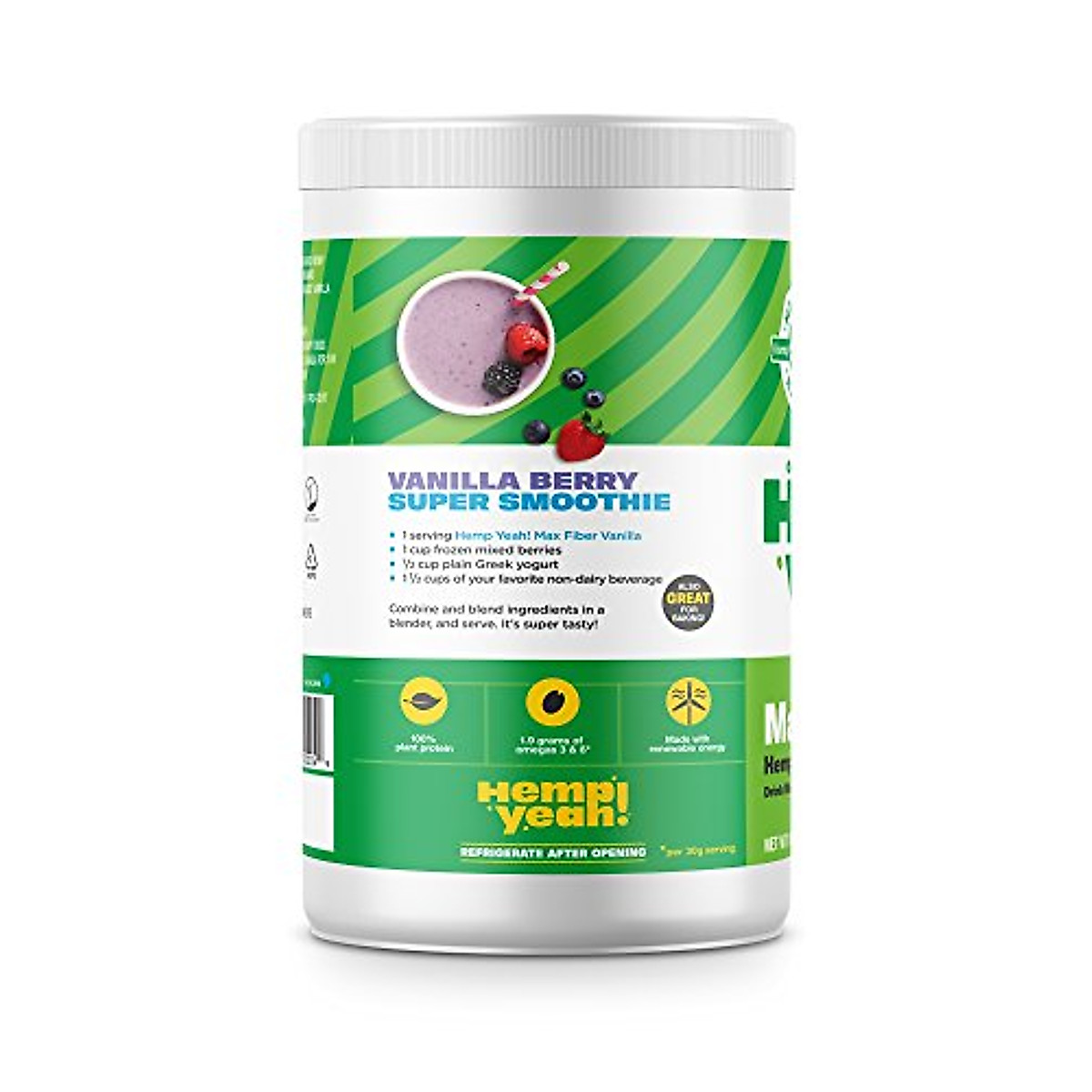 Manitoba Harvest Hemp Yeah! Organic Max Fiber Protein Powder, Vanilla, 16oz; with 10g of Fiber, 9g Protein and 1.9g Omegas 3&6 per Serving, Preservative Free, Non-GMO