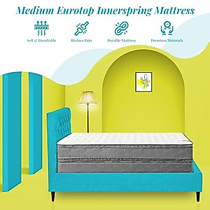 Nutan 11-inch Firm Eurotop Foam Mattress with Box Spring, Double Sided Mattresses with Encased Bed Foams, Fully Assembled Bedding with Black Border and White Top, Full XL