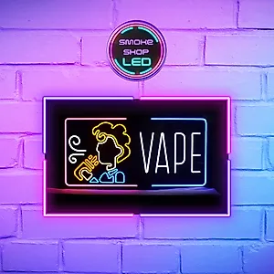 'Vape' LED Sign with Icon by SMOKE SHOP LED - 50,000 Hour rated lifetime, bring in more customers! - Neon LED Vape Sign for Window/Wall - Large Bright for Smoke shops, Vape, Gas Station, and Personal