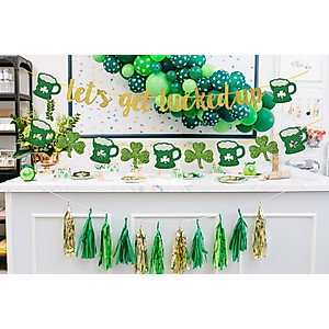 Weimaro Let’s Get Lucked Up Banner, Glittery St. Patrick’s Day Decorations Set, Lucky Shamrock Garland, St Patricks Day Lucky Irish Party Home Decorations, St Pattys Day Decor Supplies