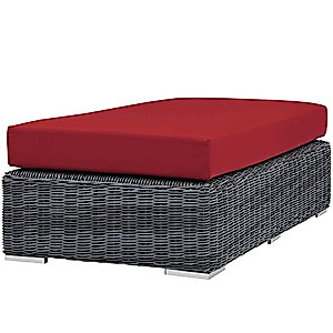 Modway Summon Wicker Rattan Outdoor Patio Sunbrella® Fabric Rectangle Ottoman in Canvas Red