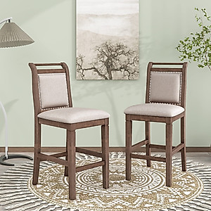 Harper & Bright Designs 3 Piece Counter Height Kitchen Dining Set with Drop Leaf Dining Table and 2 Dining Padded Chairs, Dining Room Set for Small Places, Brown