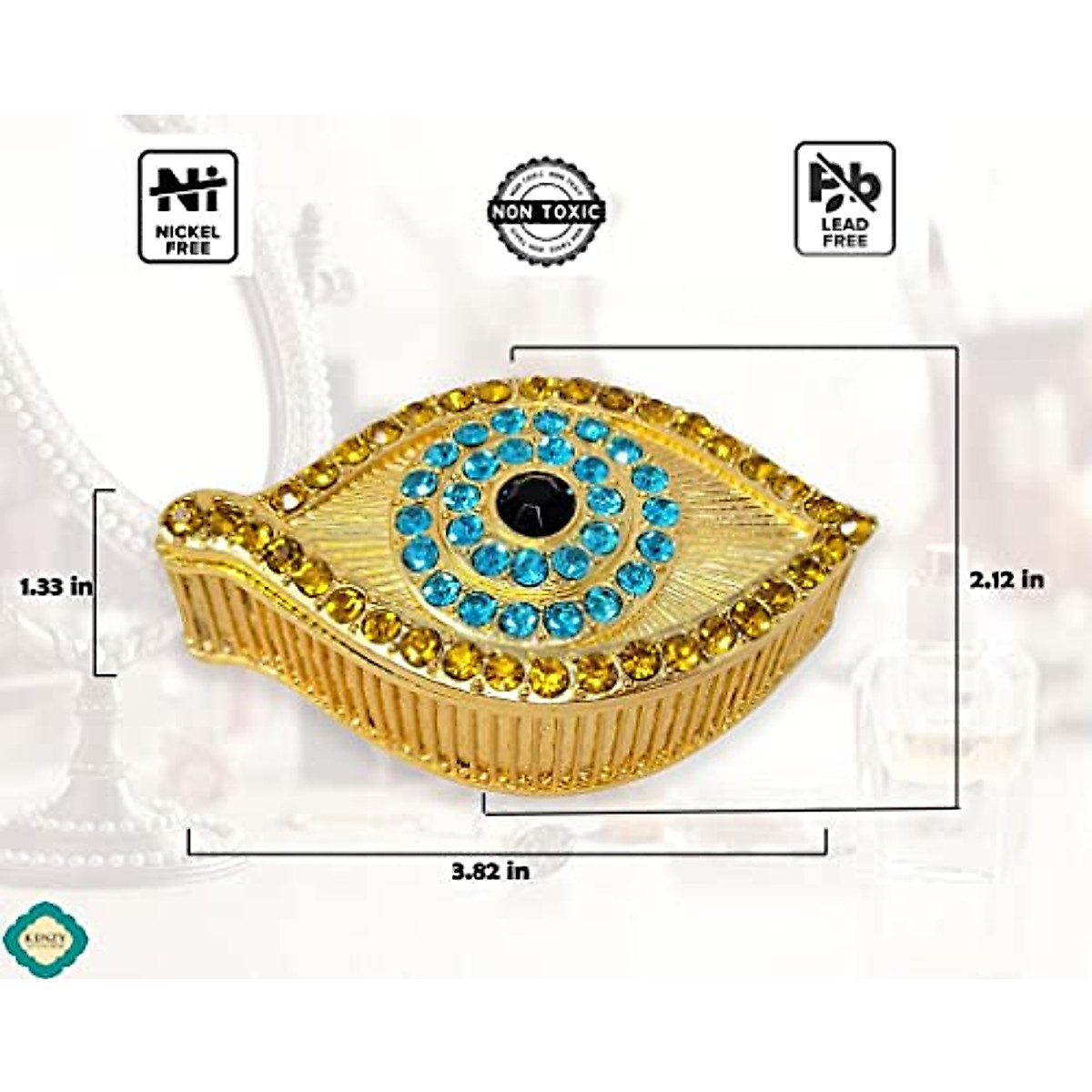 Swarovski Evil Eye Bracelets Box - Evil Eye Decor - Gold Bracelets Evil Eye Trinket Boxes, Gifts Golden Blue-Eye jewelry boxes for women & Girls -Travel Jewelry Organizer (Gold)