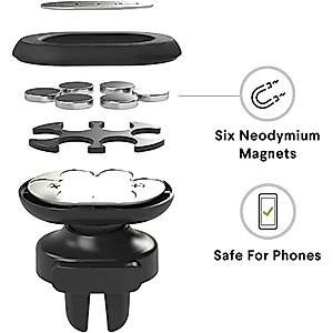 Kenu Airframe Magnetic Phone Car Mount for Air Vent - Portable Mobile Holder - 360 Degree Rotation - 6 Powerful Magnets with 1 Reusable Steel Plate - Use with Latest iPhones, Samsungs, and Androids