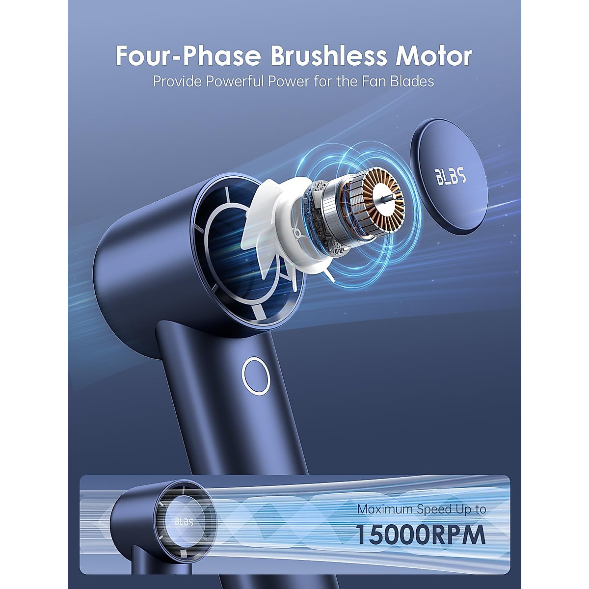 BLBS Portable Handheld Fan, 15000RPM High-Speed Turbo Personal Mini Fan, 14Hrs 6000mAh Rechargeable Hand Fan, 4 Speeds Electric Pocket Fan with Base & Lanyard, Beach Face Fan for Men Women Kids Gifts