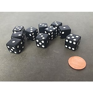 JUSTMIKE'S Set of 10 Six Sided D6 16mm Standard Dice Die - Black with White Pips