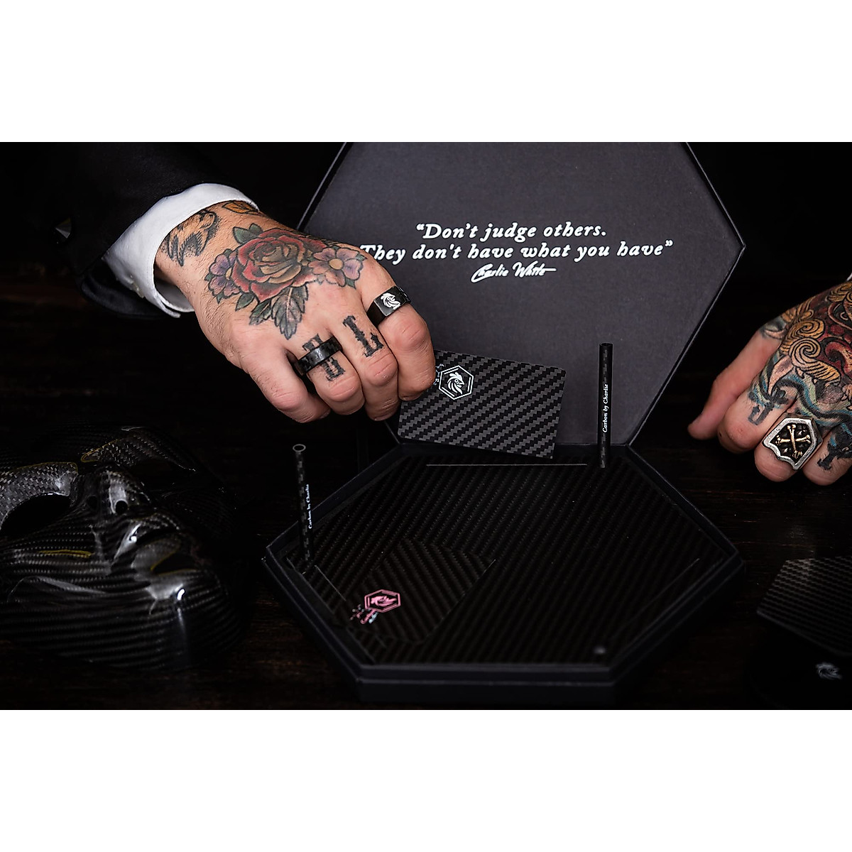 Heated Party XL Carbon fiber Cutting Plate + Carbon Card and Short Straw Gift USA Unisex (3 Cards & Straws Pink Print)