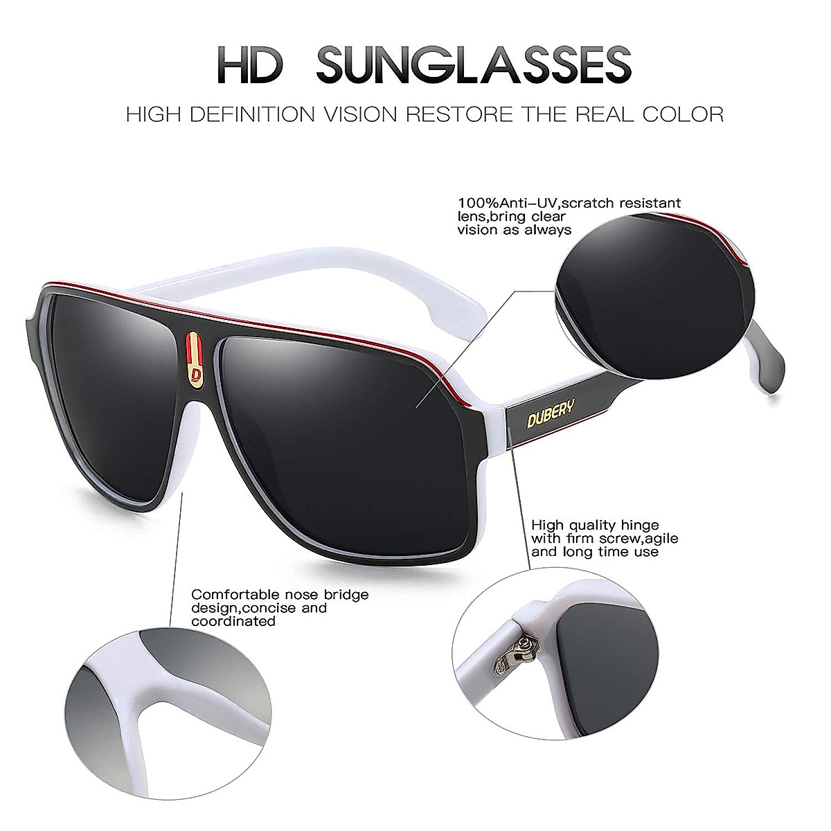 DUBERY Mens Oversized Aviator Sunglasses Classic Large Polarized Lens Shades D103