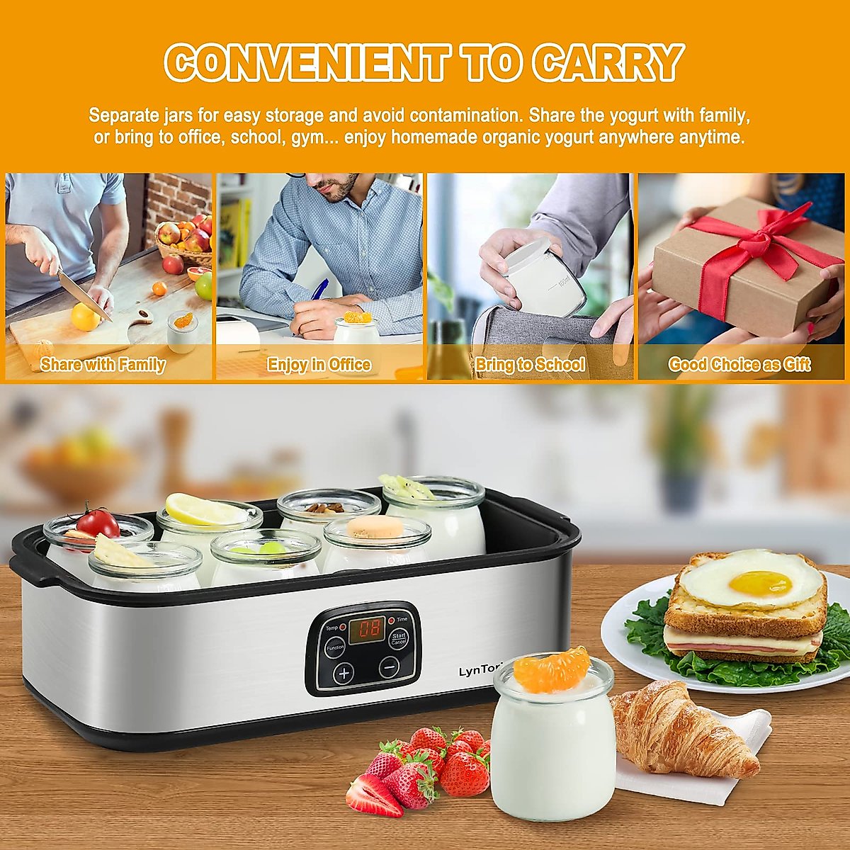 LynTorin Yogurt Maker, Automatic Digital Yogurt Maker Machine with Adjustable Temperature & Time Control, Stainless Steel Cheese Maker, Fruit Wine Maker with LCD Display
