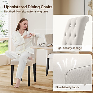 Welzona Upholstered Dining Chairs Set of 4, Button Tufted Parsons Dining Chair with Solid Wood Legs, Modern Fabric Side Chair for Hotel/Dining Room/Kitchen/Restaurant- White