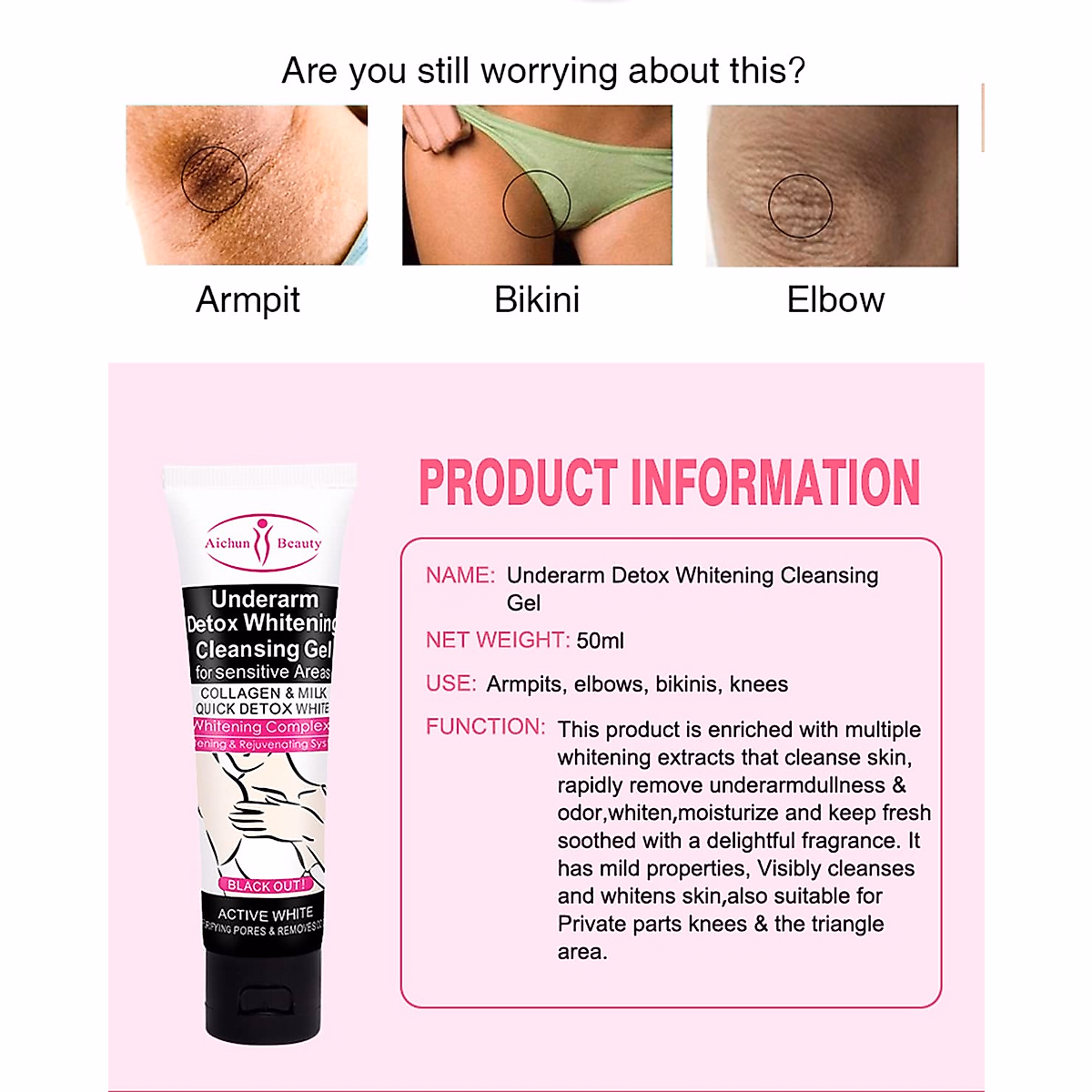 AICHUN BEAUTY Underarm Knees Detox Cleansing Gel For Sensitive Triangle Areas Triangle Collagen Milk Purifying Pores Removes Odor 50ml