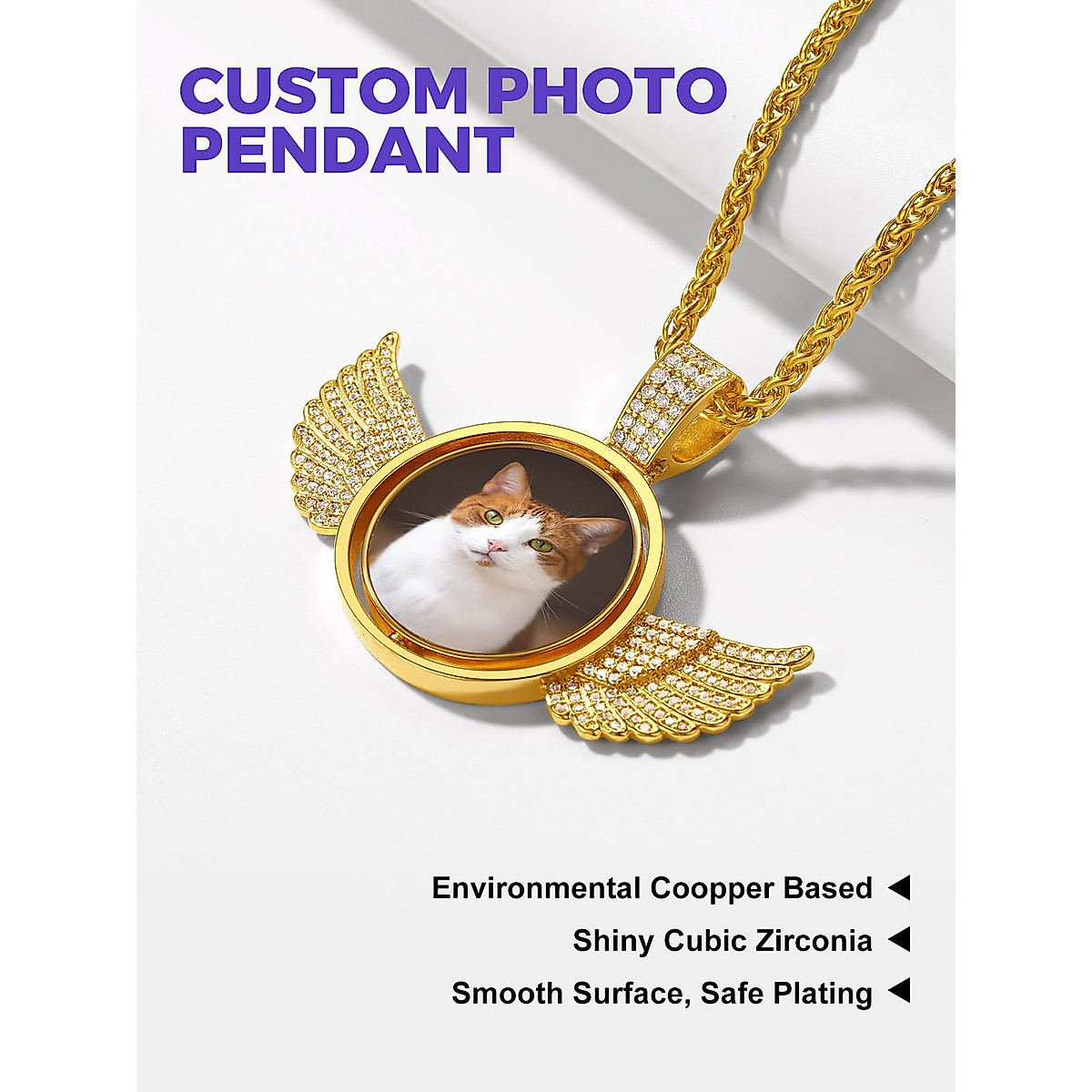Richsteel Personalized Photo Picture Pendant Necklace Gold Plated Image Print Custom Jewelry