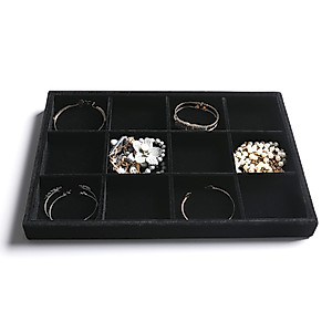 Frebeauty Stackable Velvet Jewelry Organizer Trays for Drawers Inserts Jewelry Storage Tray Display Case Stud Earrings Bracelets Necklace Rings Accessories Trays for Women Girl(Set of 4)(Black).