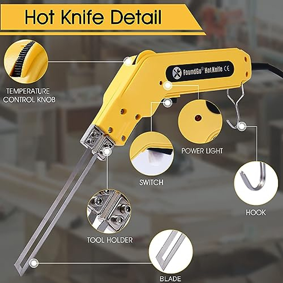FoundGo 250W Electric Hot Knife Foam Cutter Styrofoam Cutting Tool Hot Wire Foam Cutter for EPS, XPS, Polyethylene with Storage Case& 6"/8"/10" Blades