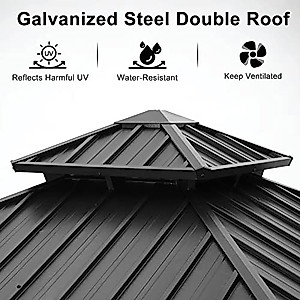 ABCCANOPY 10x10 Hardtop Gazebo - Outdoor Permanent Gazebo with Galvanized Steel Double Roof, Aluminum Pavilion with Netting and Curtain for Patio, Lawn, Garden (Double Roof, Gray)