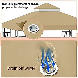 Rutile 10' X 10' Gazebo Canopy Replacement, 2 Tier Patio Cover Canopy Top- Dual Tier Gazebos Pavilion Cover-Khaki