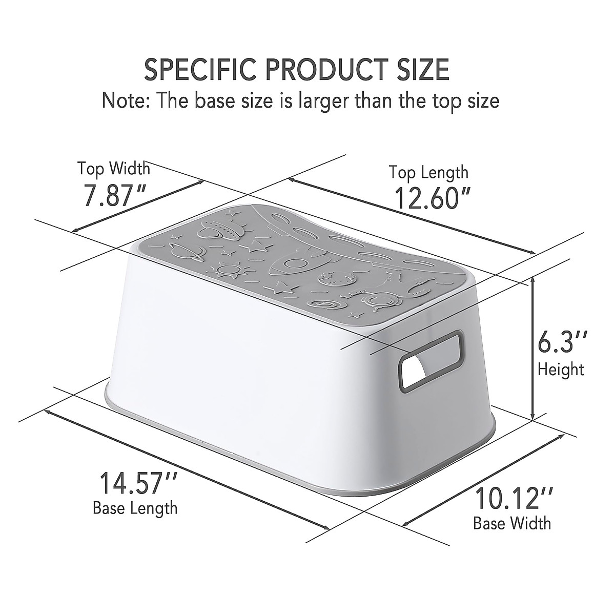 A+KCEYON Kids Step Stool, Sturdy and Lightweight Step Stool for Kitchen, Bathroom Sink and Toilet Potty Training, Cute Design Non-Slip Toddler Step Stool (Gray-Space Motif)