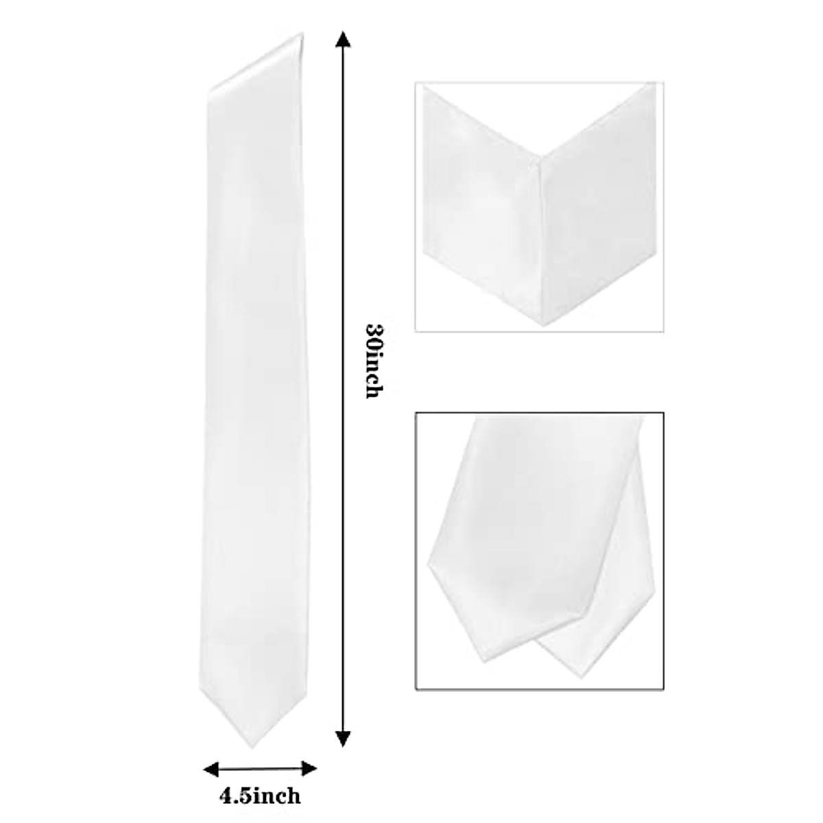 GradPlaza Plain Graduation Stole Sash 60'' Long White Adults Graduation Sash for high school and college