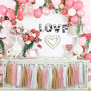 Aonor Gold White Pink Tassel Garland for Baby Shower Decorations Bridal Shower Birthday Party Decorations 15PCS